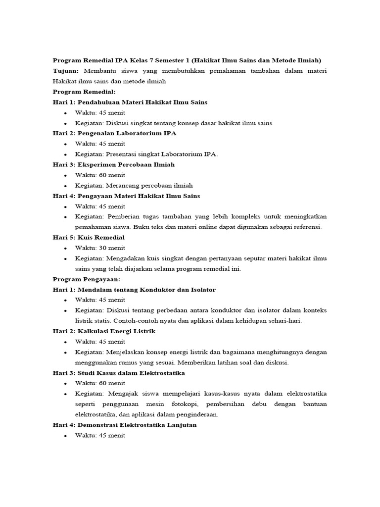 Program Remedial Da Pengayaan IPA Kelas 9 Semester 1 | PDF | Komputer ...