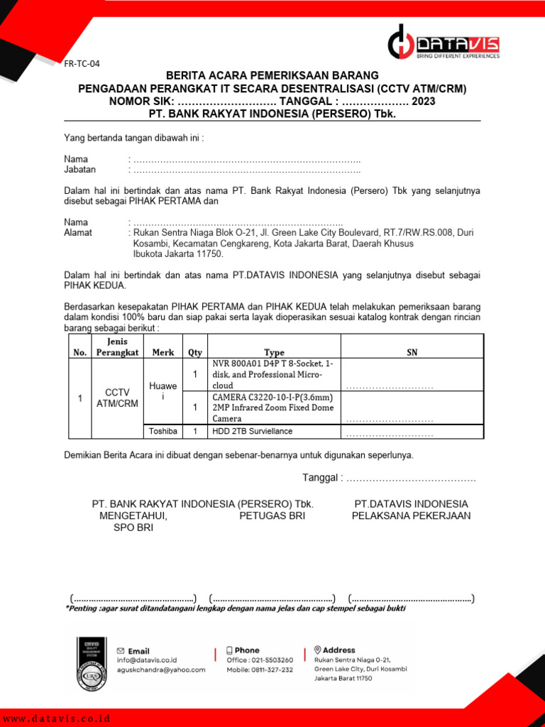 Pemeriksaan dan Instalasi CCTV BRI | PDF | Komputer