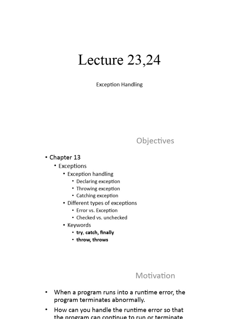 Lecture 23,24 Exception Handling | PDF | Method (Computer Programming) | Computer Programming