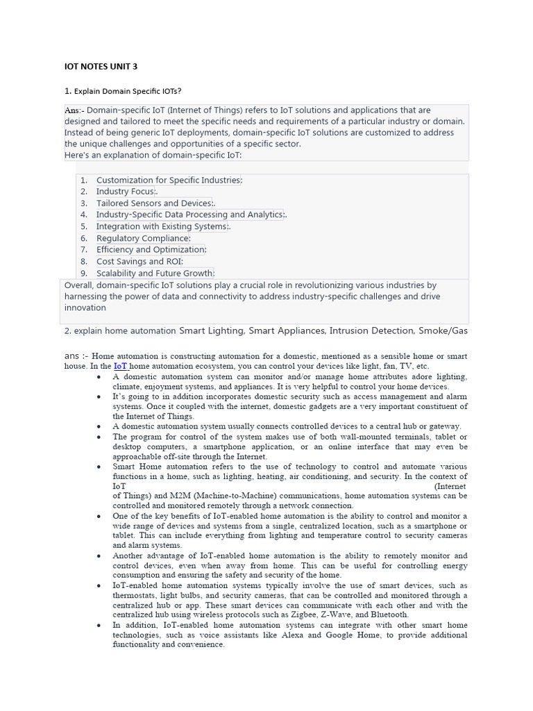 Iot Notes Unit 3 | PDF | Internet Of Things | Home Automation