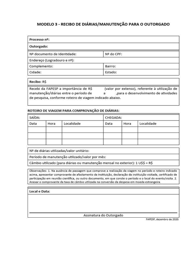 Modelo Formulário de Reembolso FAPESP | PDF