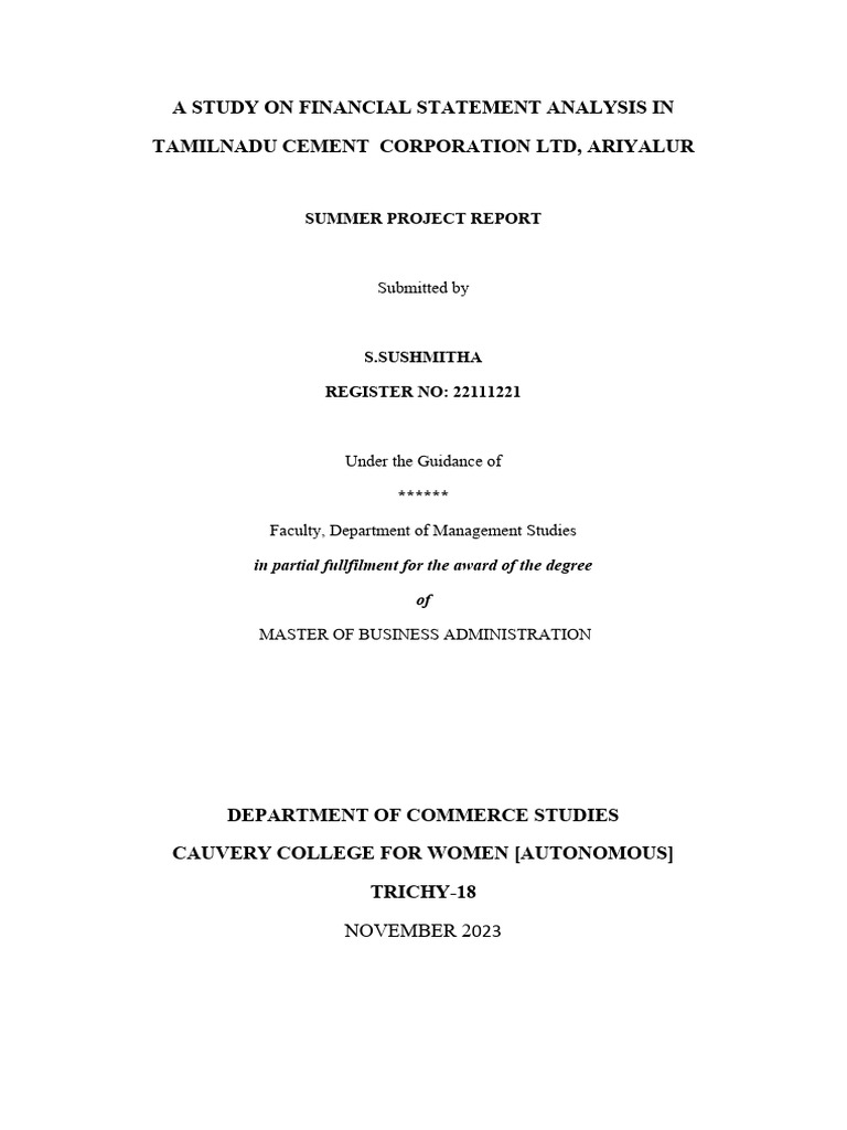 A Study On Financial Statement | PDF