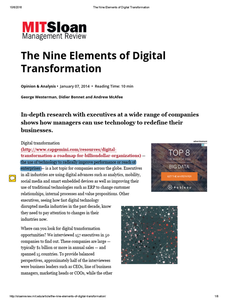 The Nine Elements of Digital Transformation | PDF | Sales | Customer ...