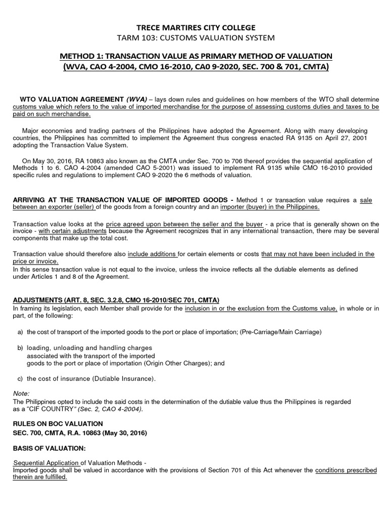 VALUATION METHOD 1 Part 1 | PDF | Sales | Prices