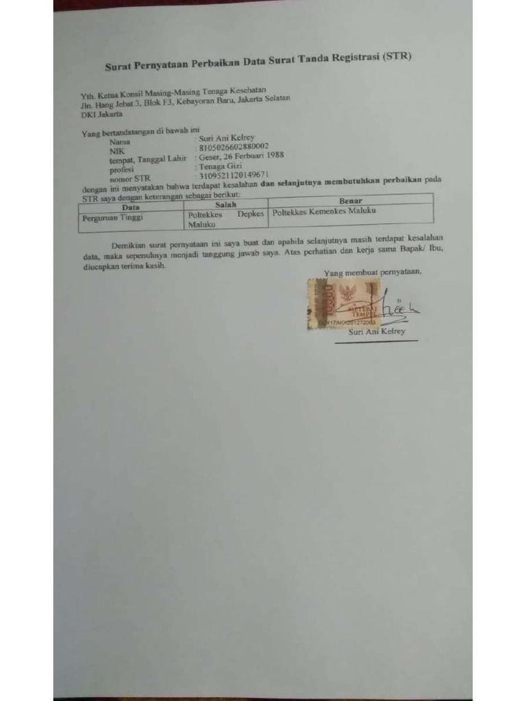Format Surat Pernyataan Perbaikan Data | PDF