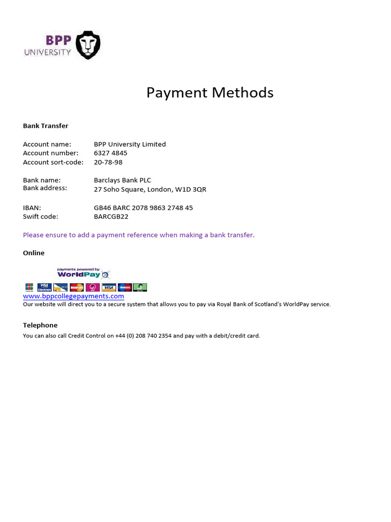 BPP's Secure Payment Methods | PDF | Finance & Money Management