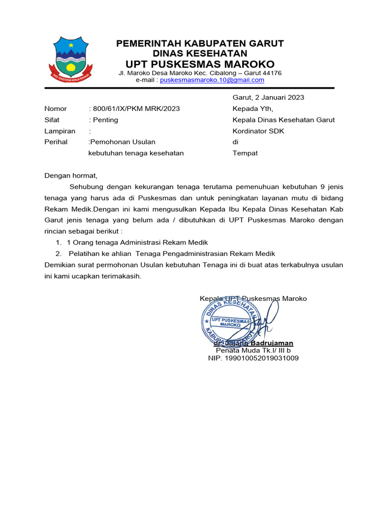 Surat Permohonan Usulan Rekmed | PDF | Teknologi & Rekayasa