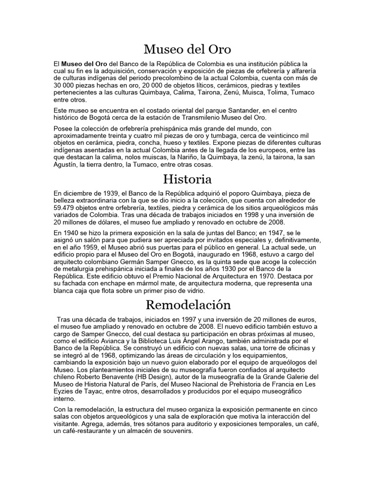 Museo del Oro: Tesoros Prehispánicos | PDF | Pueblos Indígenas de las ...