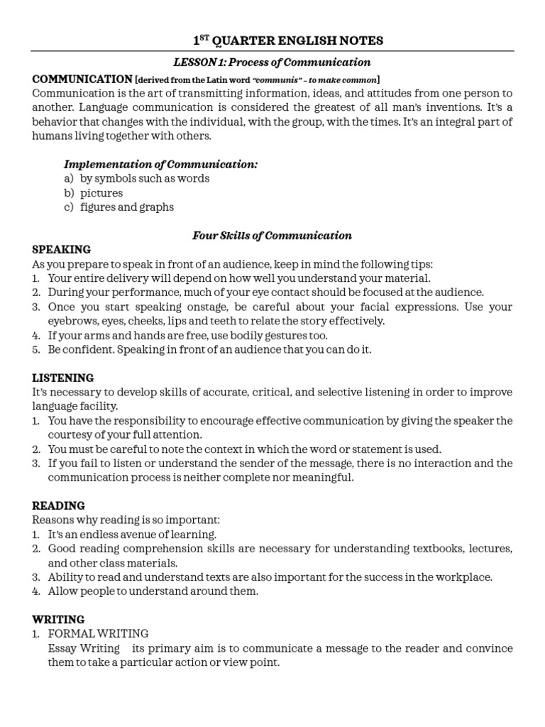 1ST Quarter English Notes | PDF | Grammatical Number | Plural