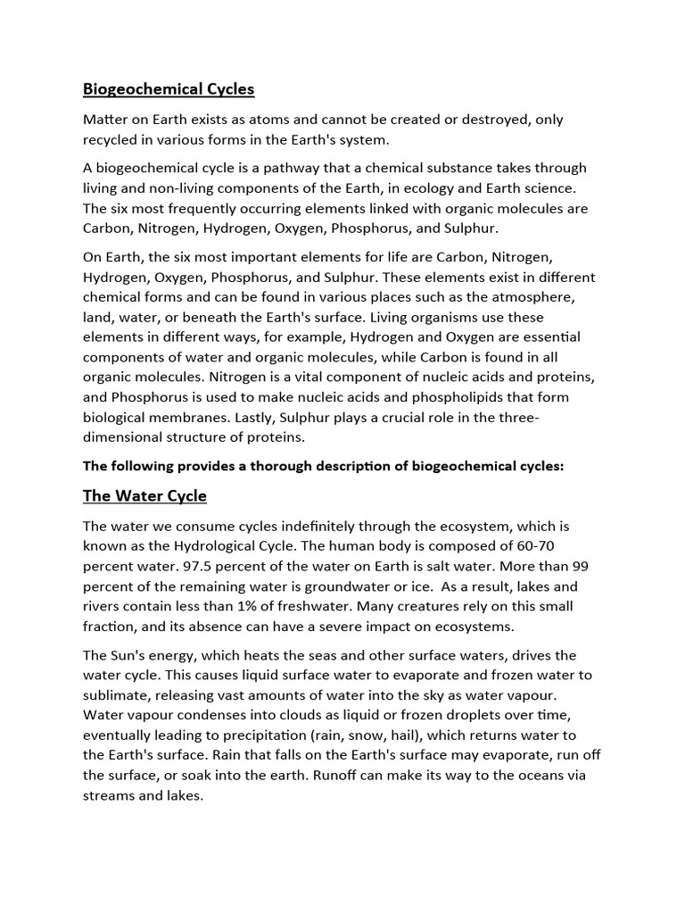 Biogeochemical Cycles | PDF | Water | Sulfur
