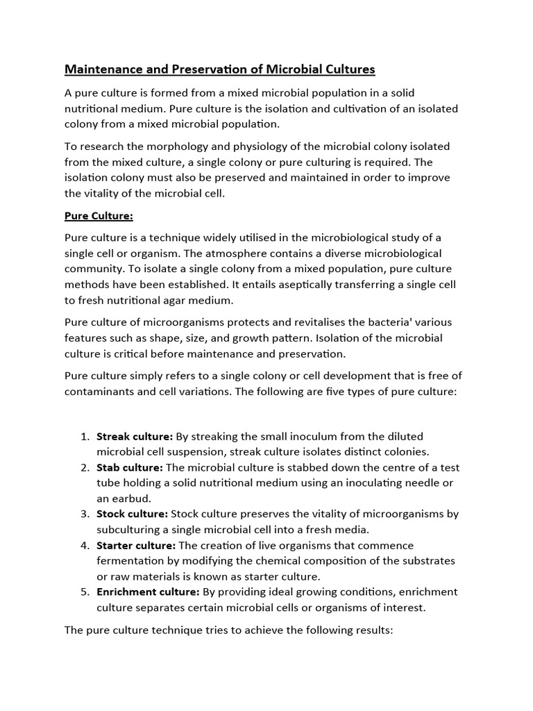 Microbial Culture Preservation Techniques | PDF | Growth Medium ...