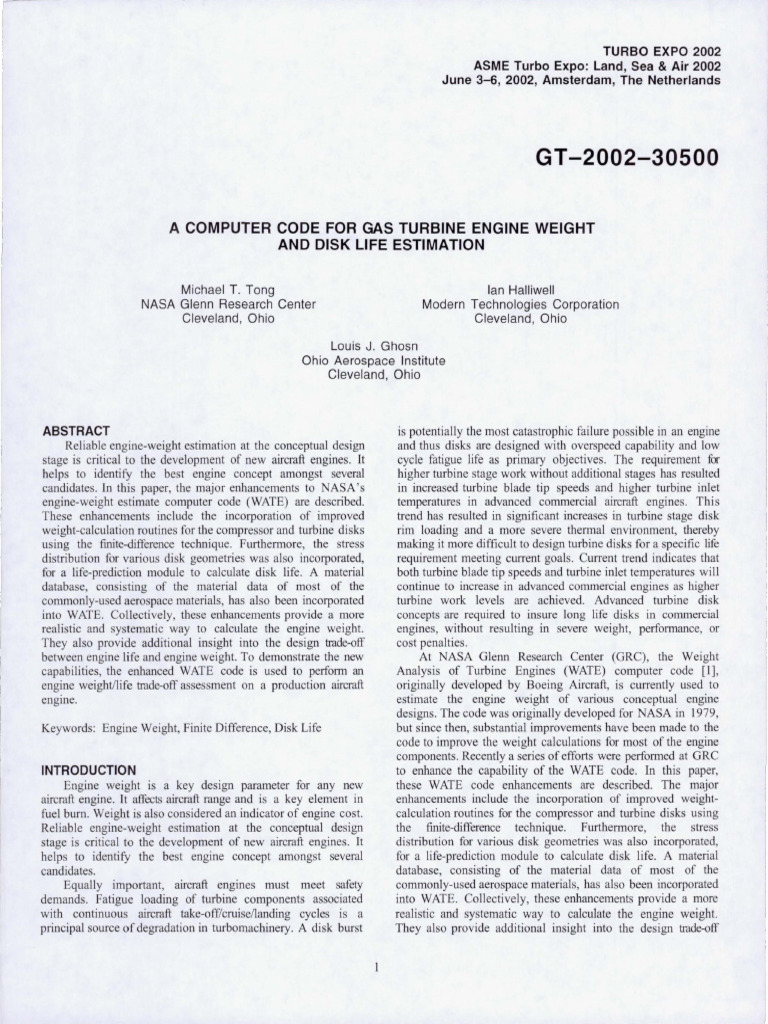 Gas Turbine Weight Estimation Code | PDF | Gas Turbine | Fatigue (Material)
