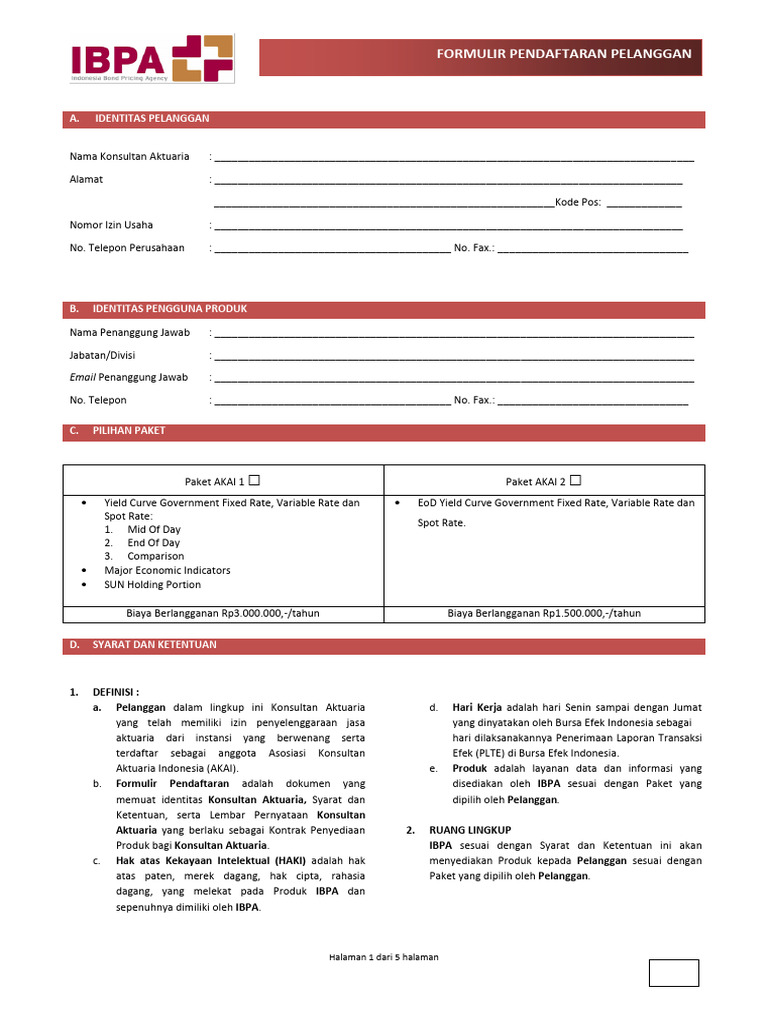 Formulir Pendaftaran Pelanggan IBPA | PDF