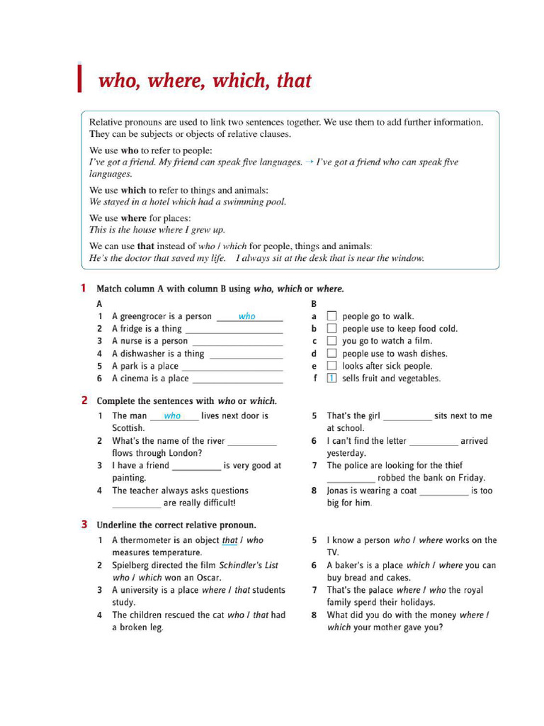 Which, Who, That, Relative Clauses | PDF