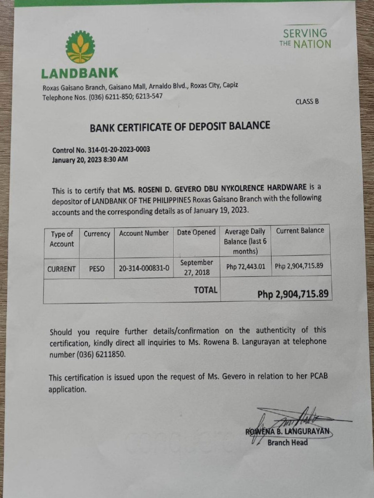 Bank Certificate | PDF