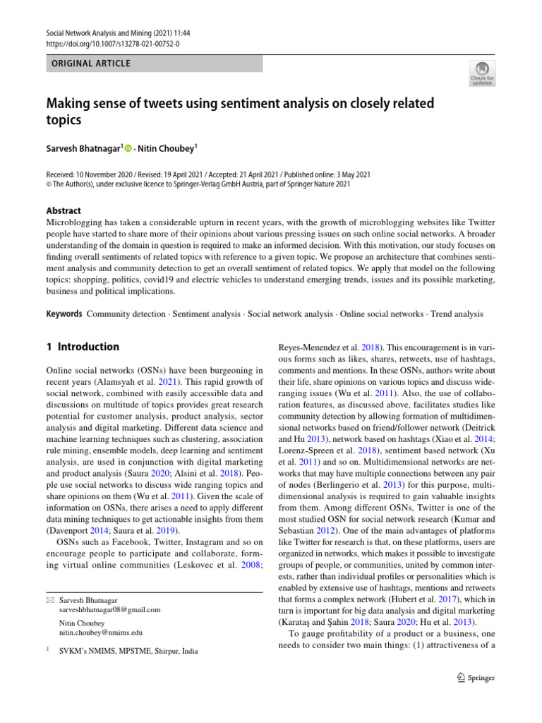 Making Sense of Tweets Using Sentiment Analysis On Closely Related Topics | PDF | Hashtag ...