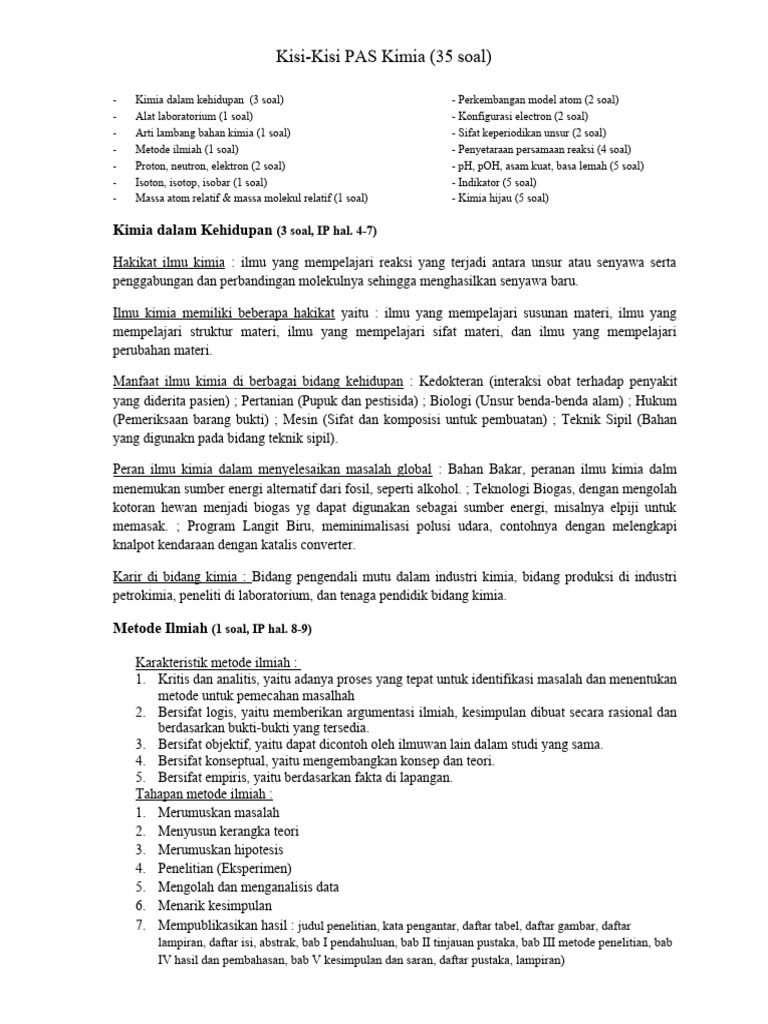 Kimia Rangkuman (Kisi Kisi Pas Sem 1) | PDF | Ilmu Sosial | Teknologi & Rekayasa