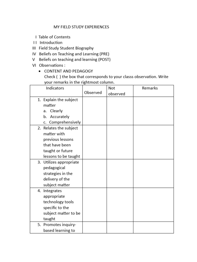 My Field Study Experiences | PDF | Lesson Plan | Educational Assessment