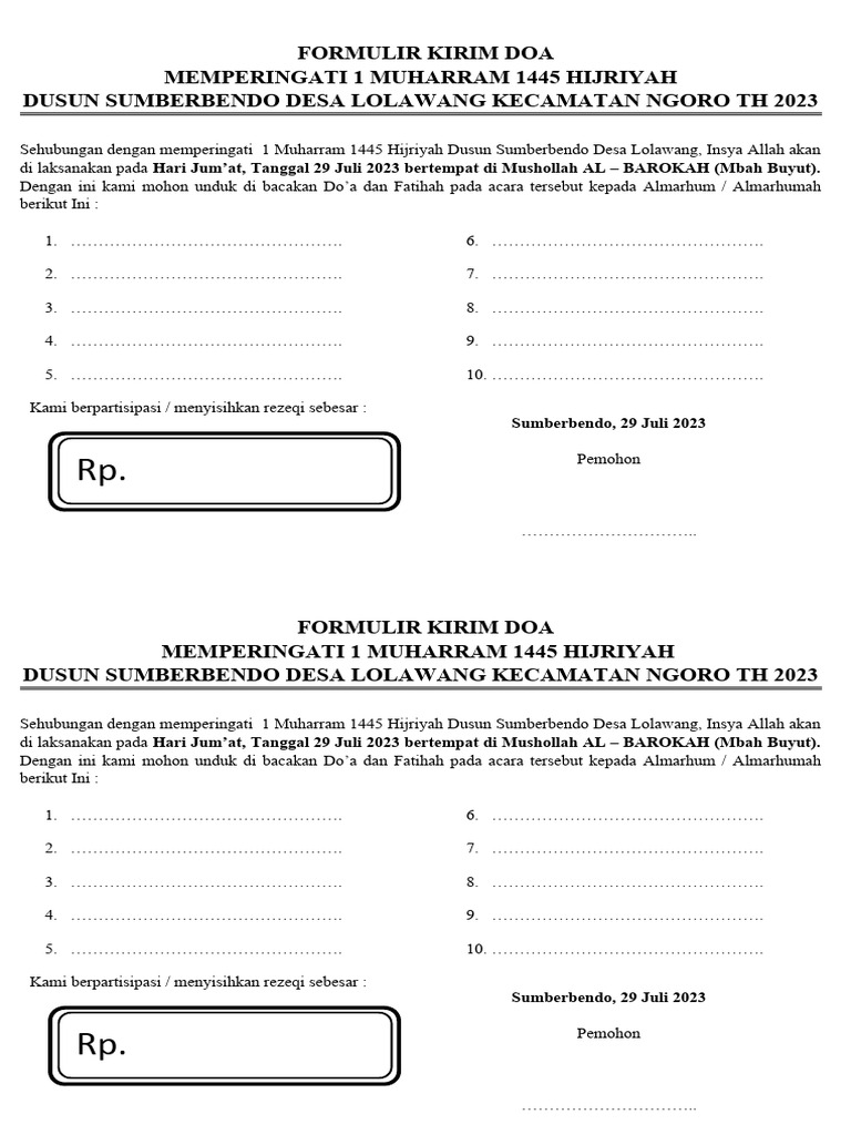 Formulir Kirim Doa 1445 | PDF