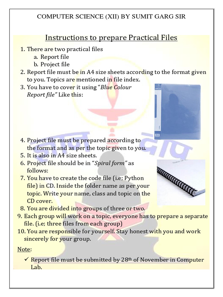 Xii Cs Instructions To Prepare Practical Files Pdf 