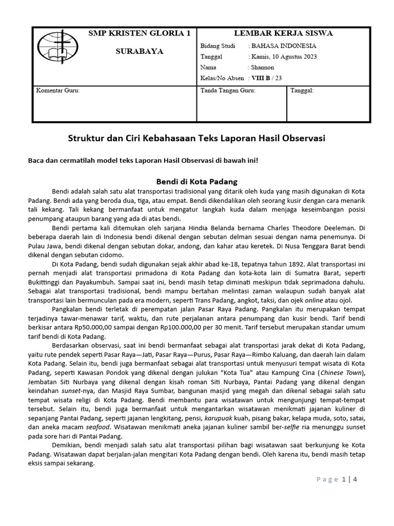 LKS Struktur Dan Kaidah Kebahasaan Teks LHO | PDF