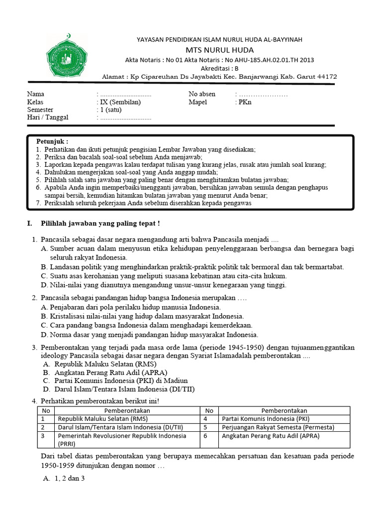 Soal PAS PKN Kelas 9 | PDF