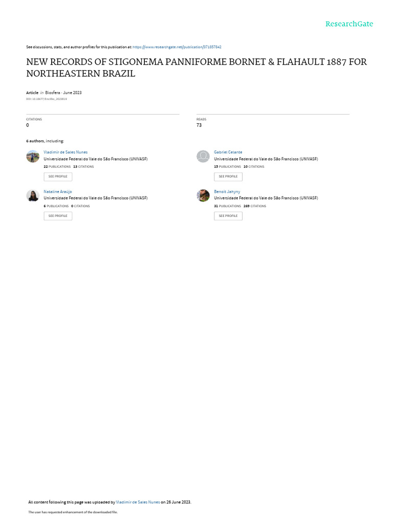 New Records of Stigonema Panniforme Bornet & Flahault 1887 For ...