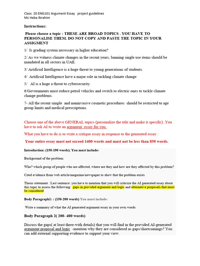 Argumentative Essay Pdf Artificial Intelligence Intelligence Ai