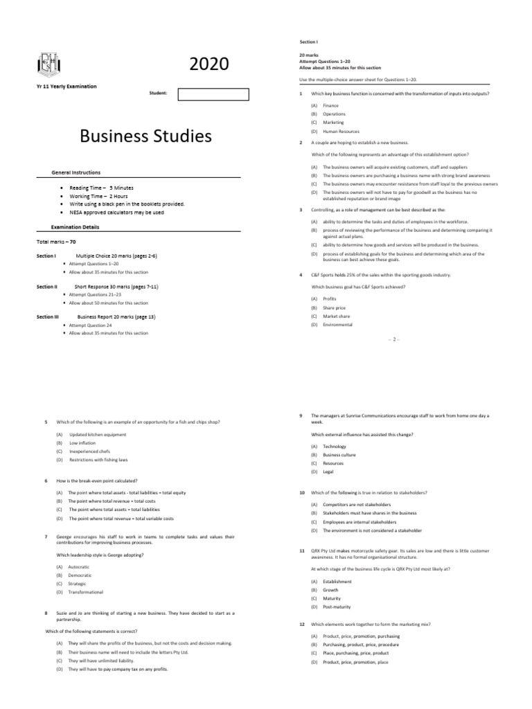 2020 Business Studies | Download Free PDF | Business | Cost