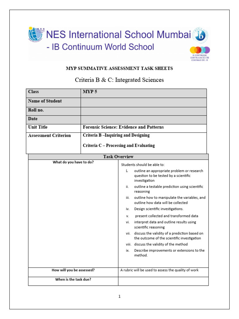 MYP 5 Blank Lab Report | PDF | Scientific Method | Validity (Statistics)