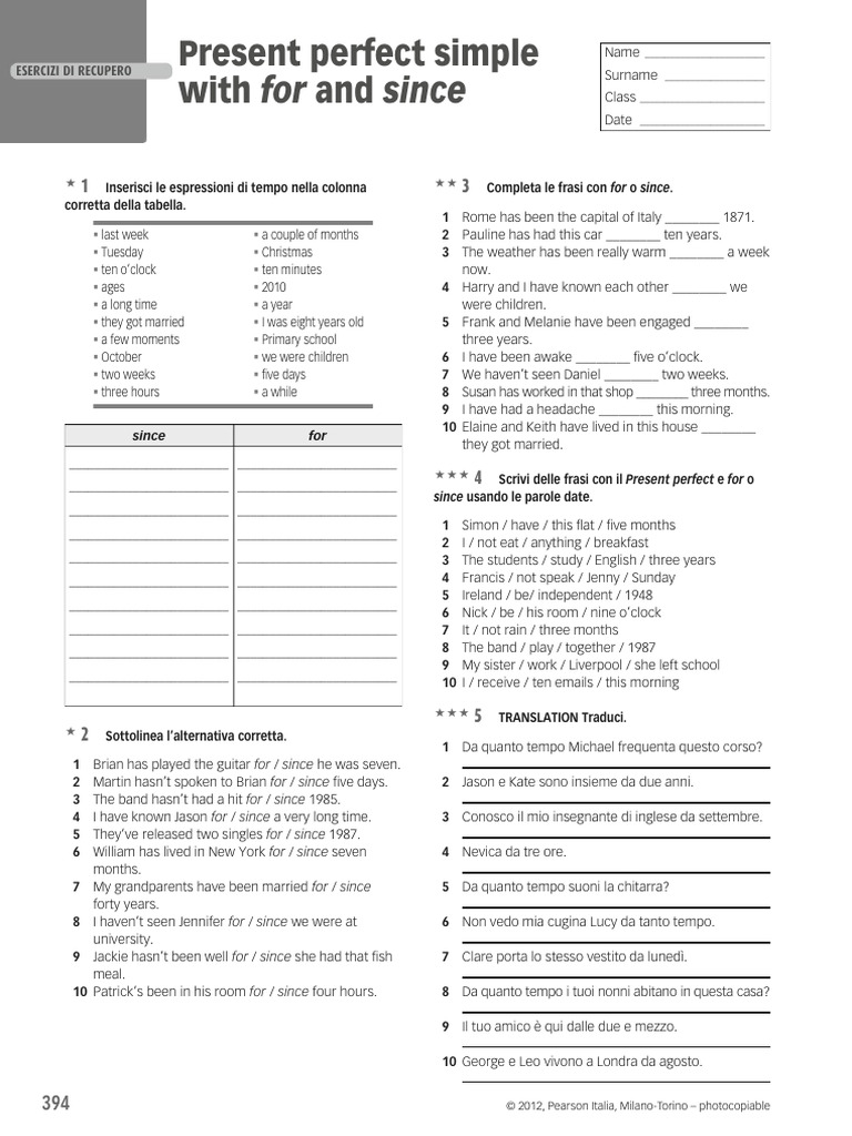 SSSG INGLESE Present Perfect Simple With For and Since | PDF
