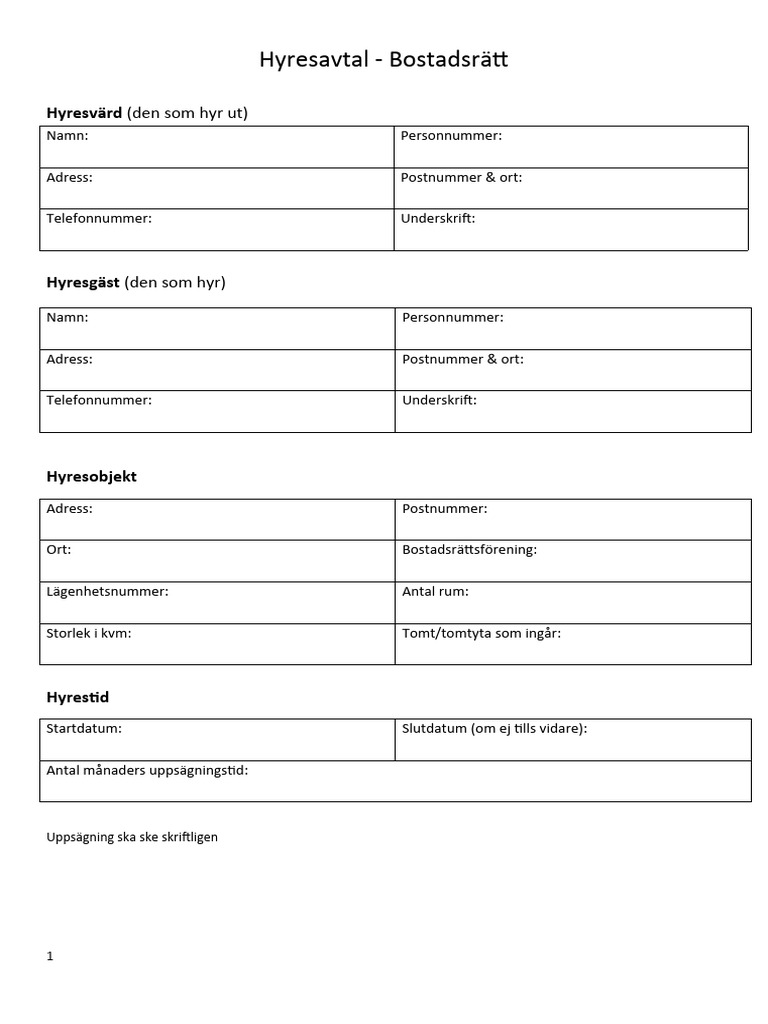 Hyresavtal Bostadsrätt | PDF