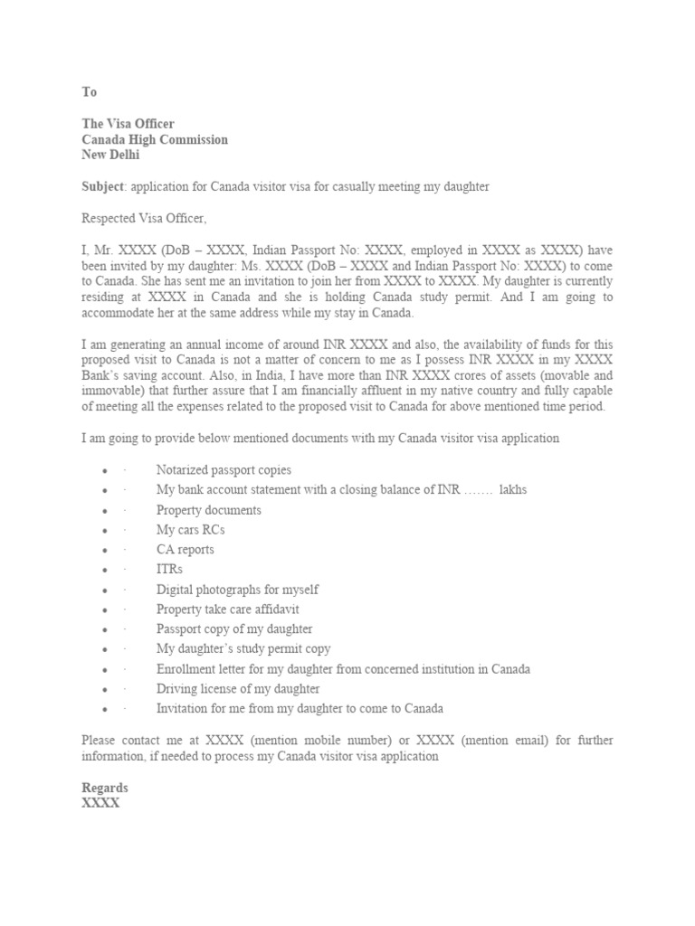 Canada Visitor Visa Application Letter | PDF | Finance & Money ...