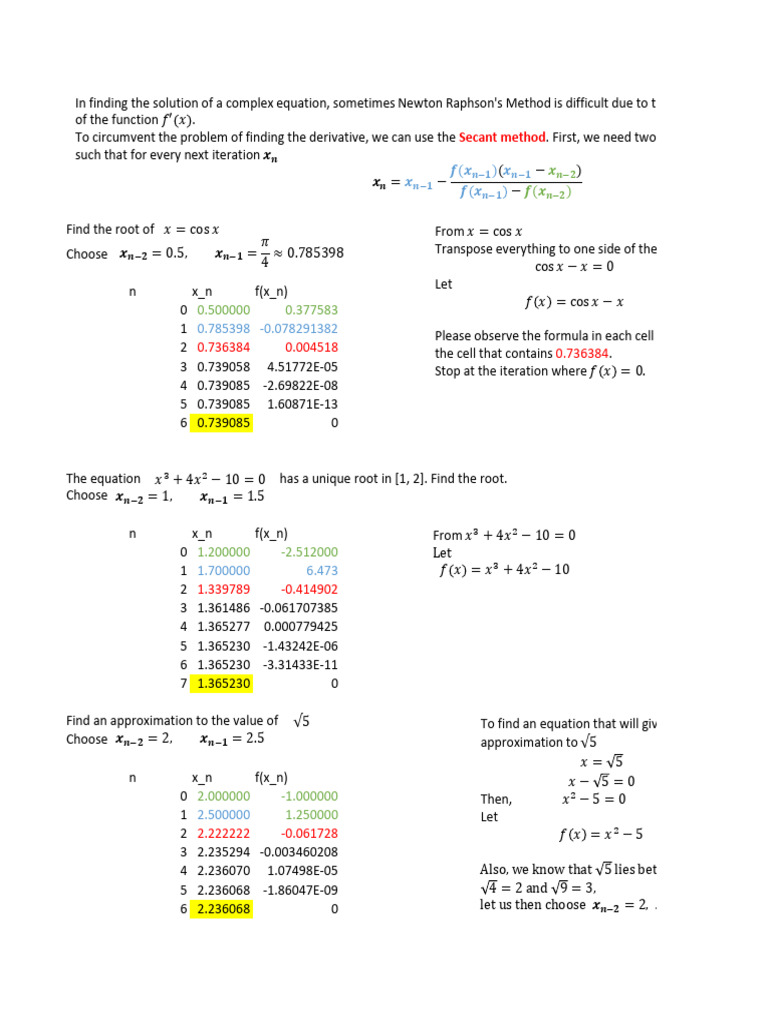 5 Secant Method Examples | PDF | Elementary Mathematics | Mathematical Concepts