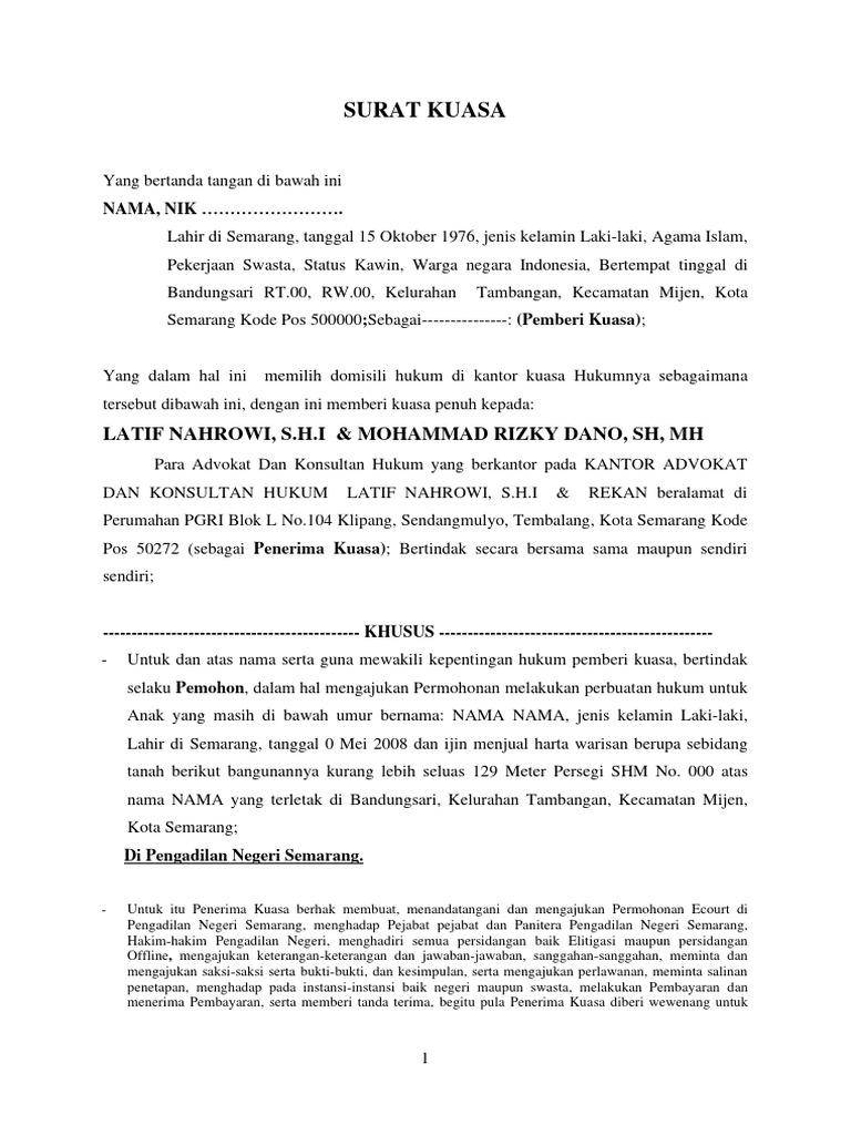 Contoh Surat Kuasa Permohonan | PDF