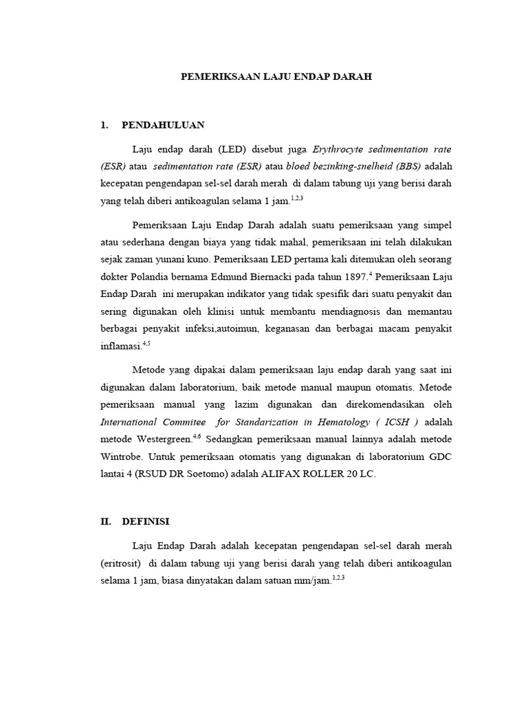 Pemeriksaan Laju Endap Darah: (ESR) Atau Sedimentation Rate (ESR) Atau Bloed Bezinking-Snelheid ...