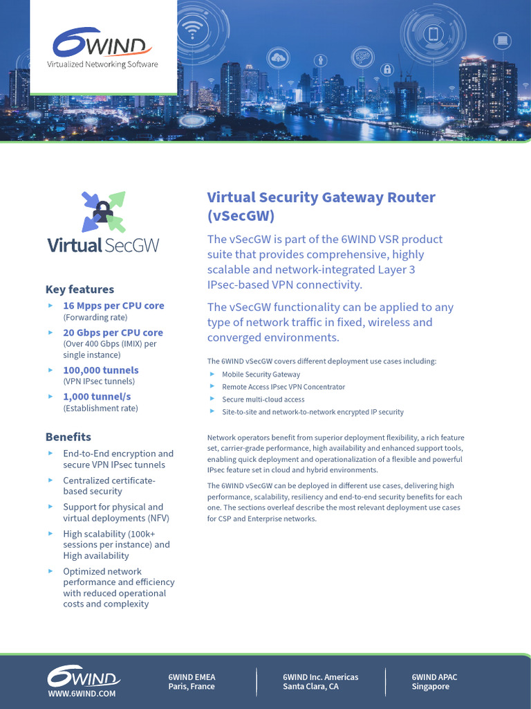 6wind Virtual Security Gateway | PDF | Virtual Private Network | Computer Network