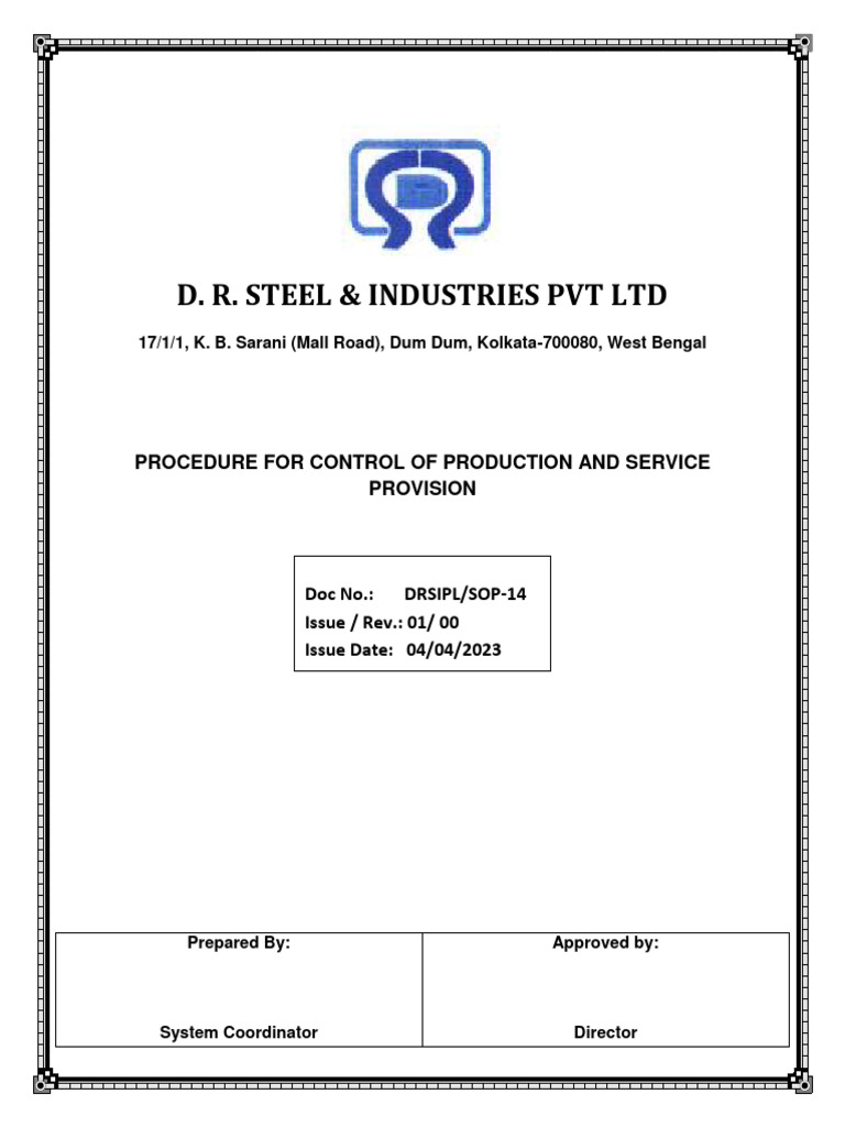 Production Control Procedure DRSIPL | PDF | Verification And Validation ...