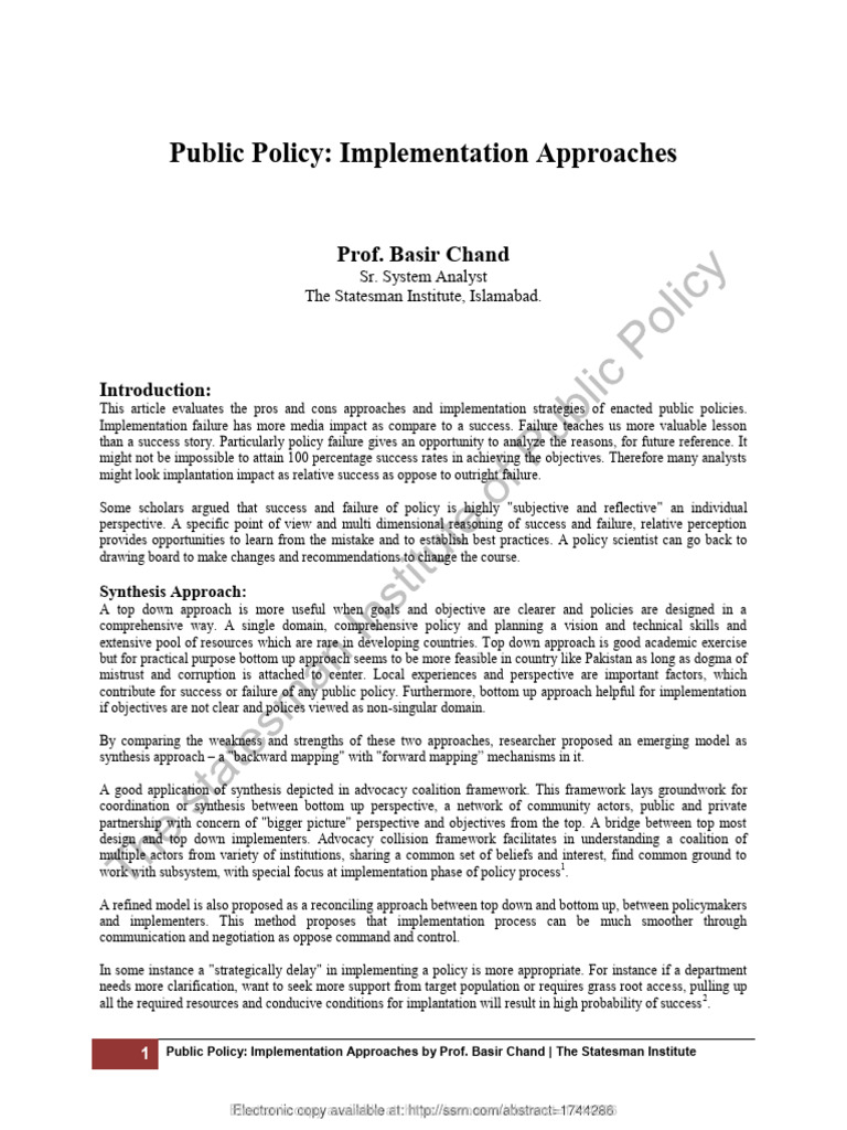 Approaches To Implementation | PDF | Policy | Organizational Structure