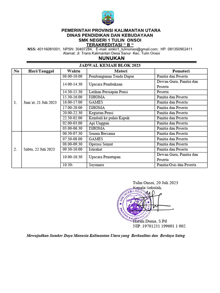 Jadwal Kemah Blok 2023 | PDF
