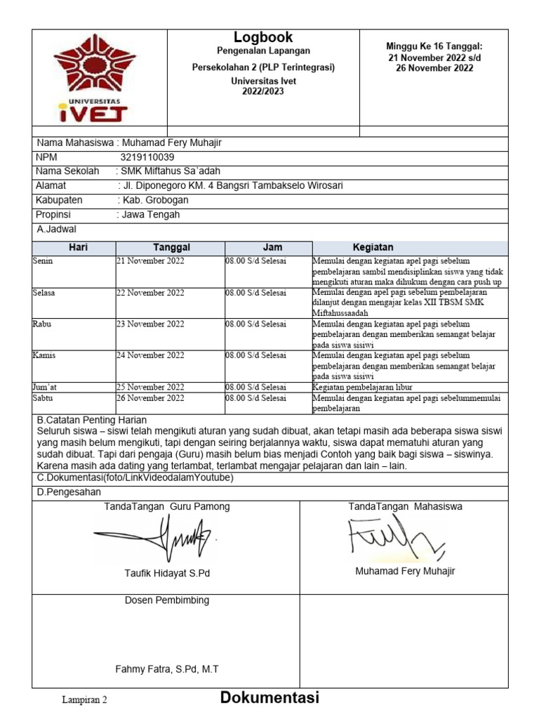 Logbook Kegiatan PLP Dan KKN Minggu 17 | PDF