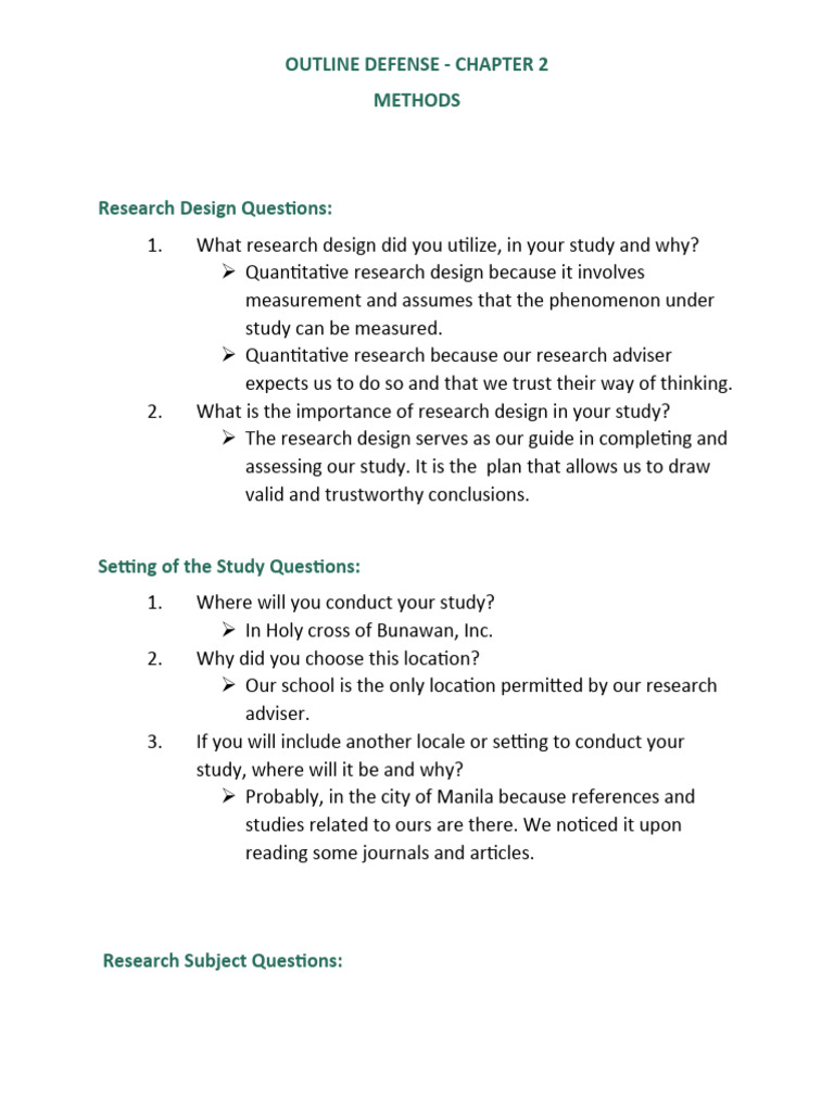 Outline Defense - Chapter 2 Methods | Download Free PDF | Sampling (Statistics) | Questionnaire