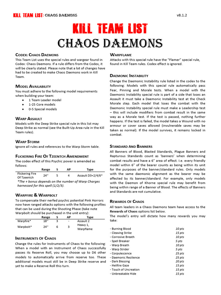 Chaos Daemons Kill Team Guide | PDF | Military