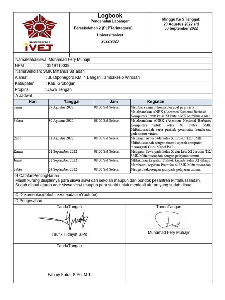 Logbook KKN Universitas Ivet 2022 | PDF