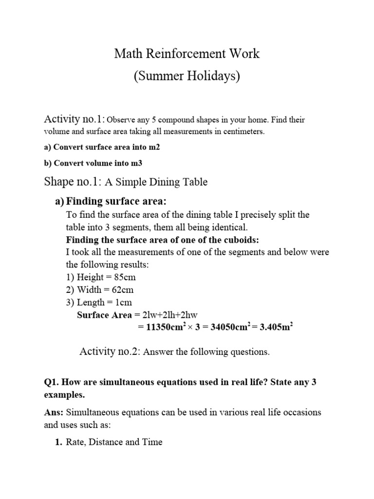 Math Reinforcement Work | PDF