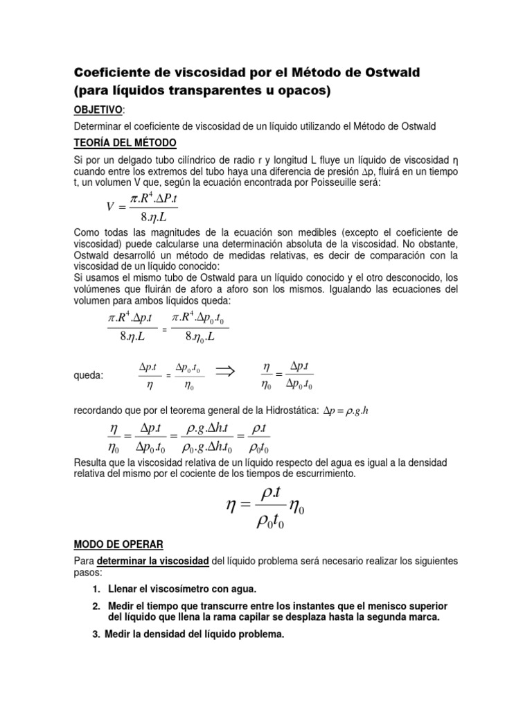 Método de Ostwald. Fisica 1 - Laboratorio | PDF | Líquidos | Viscosidad