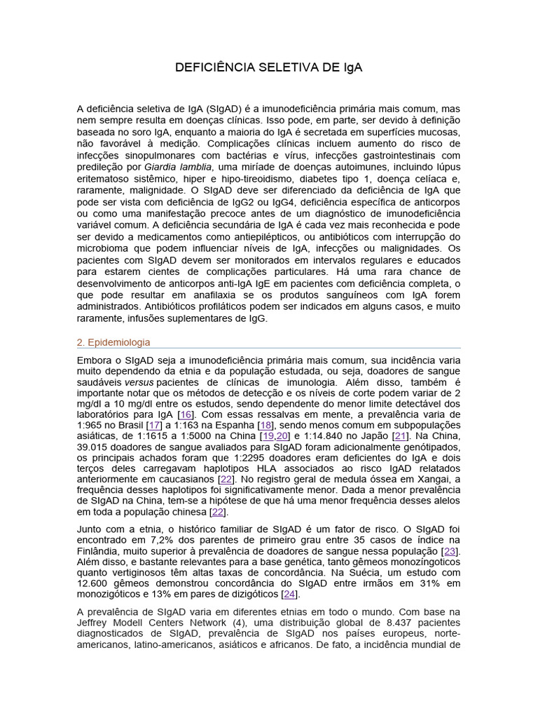 Imunodeficiência: Deficiência de IgA | PDF | Anticorpo | Sistema imunológico