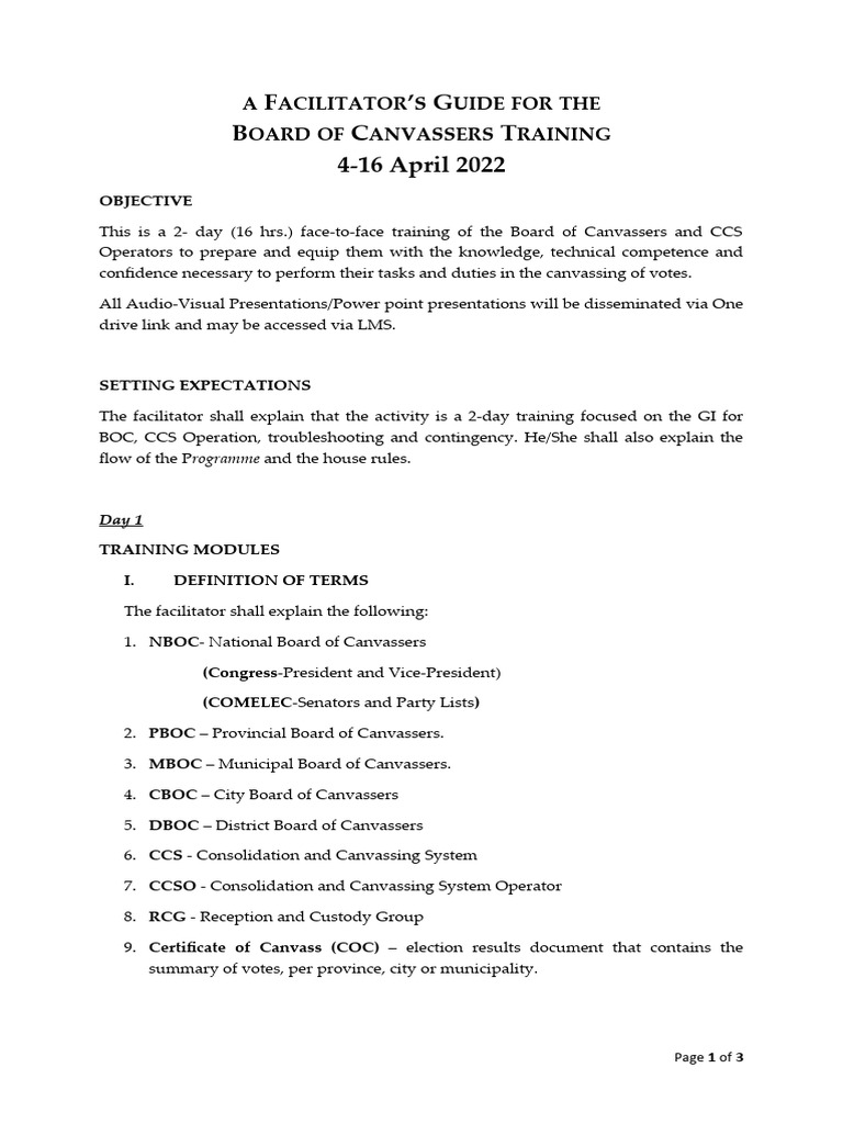Boc Training Facilitator's Guide | PDF | Accountability | Elections