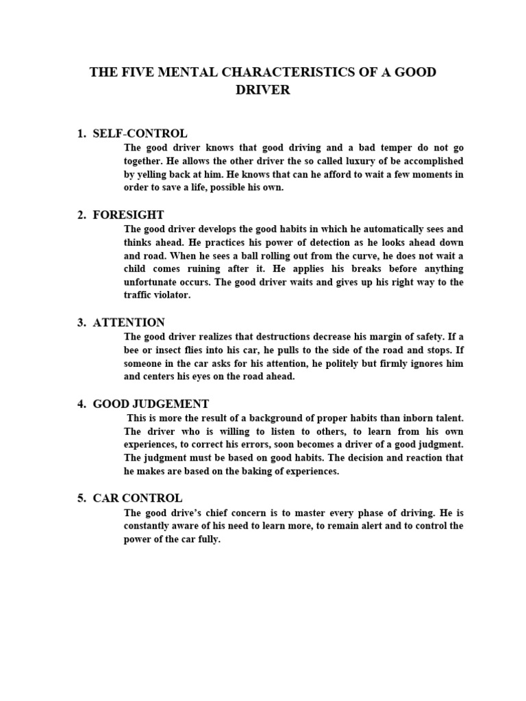 Essential Traits of Safe Drivers | PDF