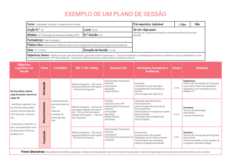 Plano de sessão - exemplo | PDF